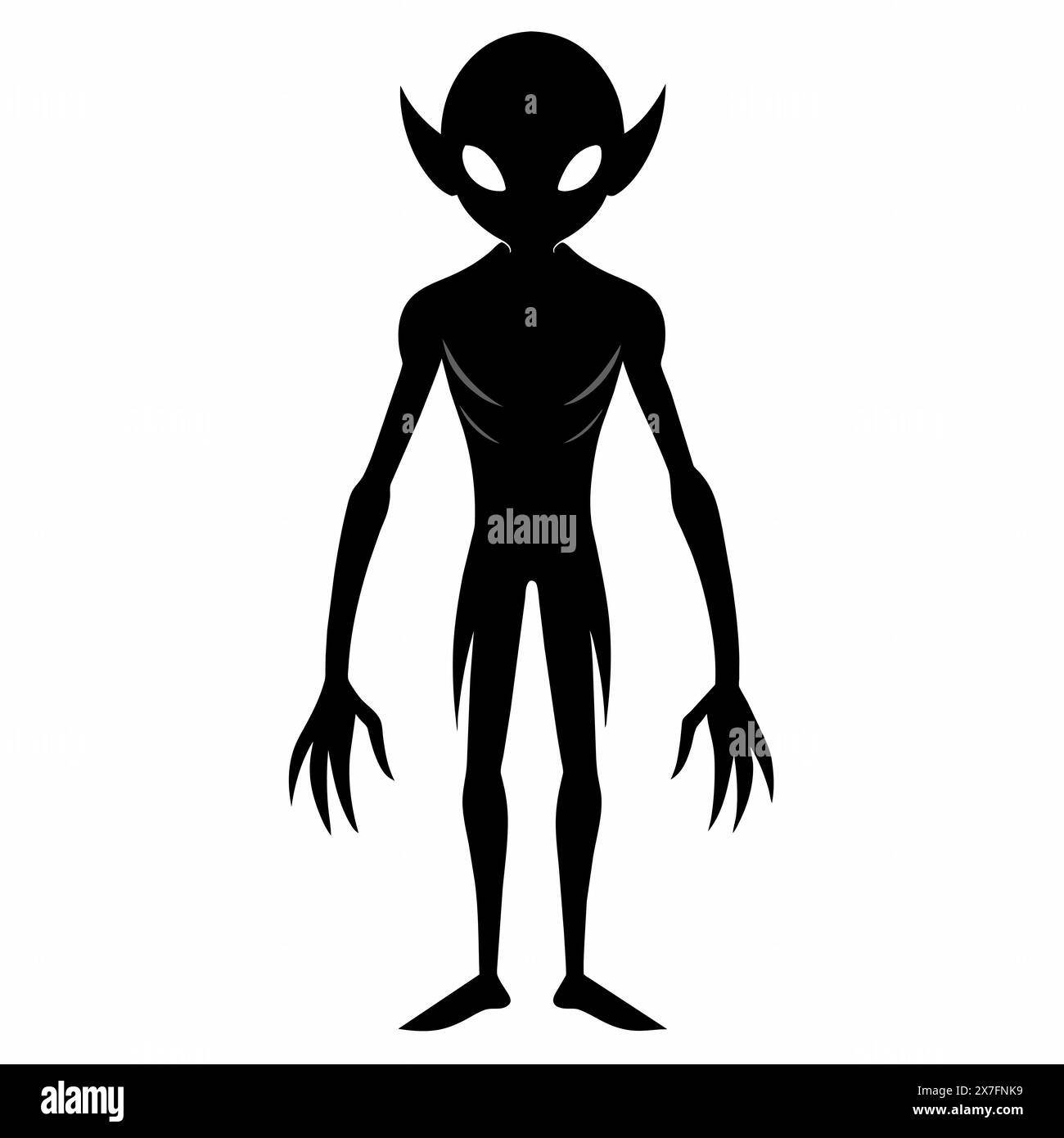 Black silhouette of an alien isolated on white background. Humanoid ...