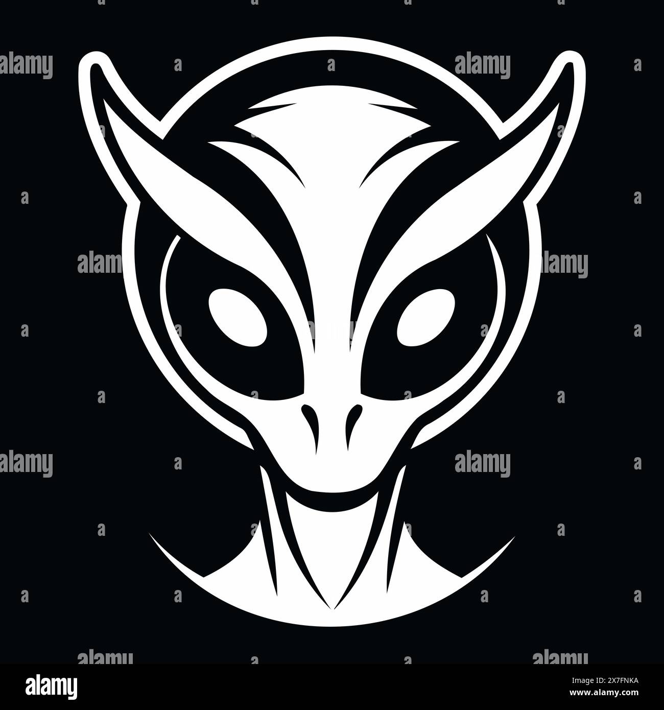 White silhouette of alien head isolated on black background. Humanoid ...