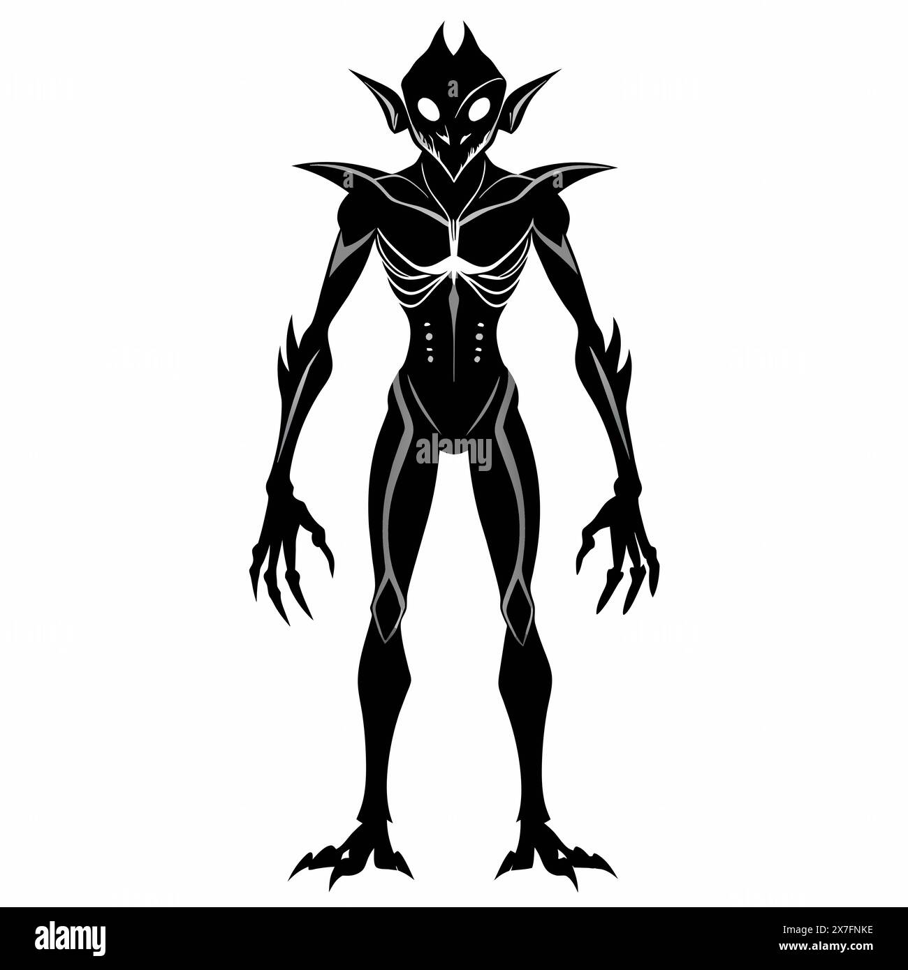 Black silhouette of an alien isolated on white background. Humanoid ...