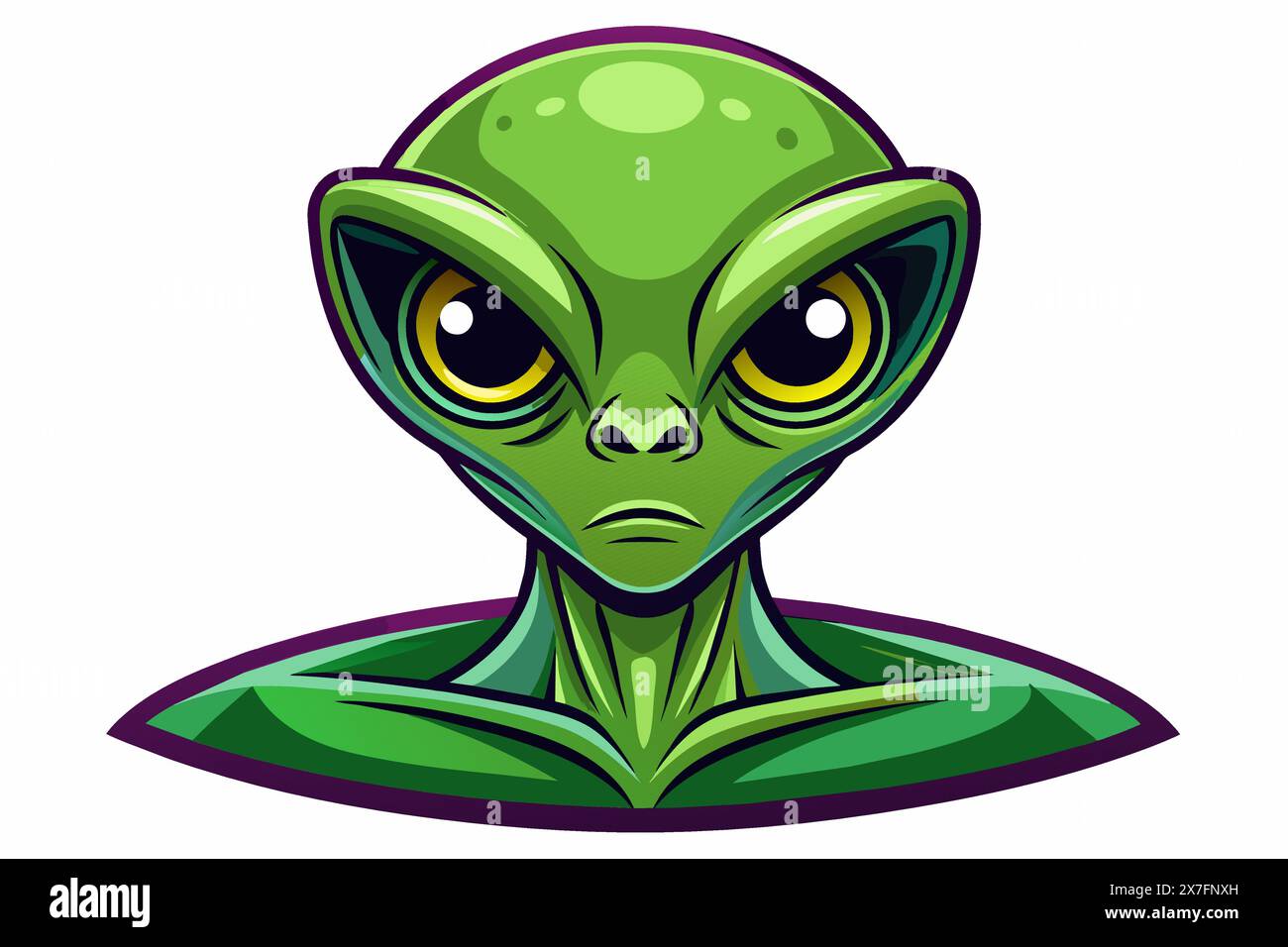 Green alien head with large eyes isolated on white background. Portrait ...