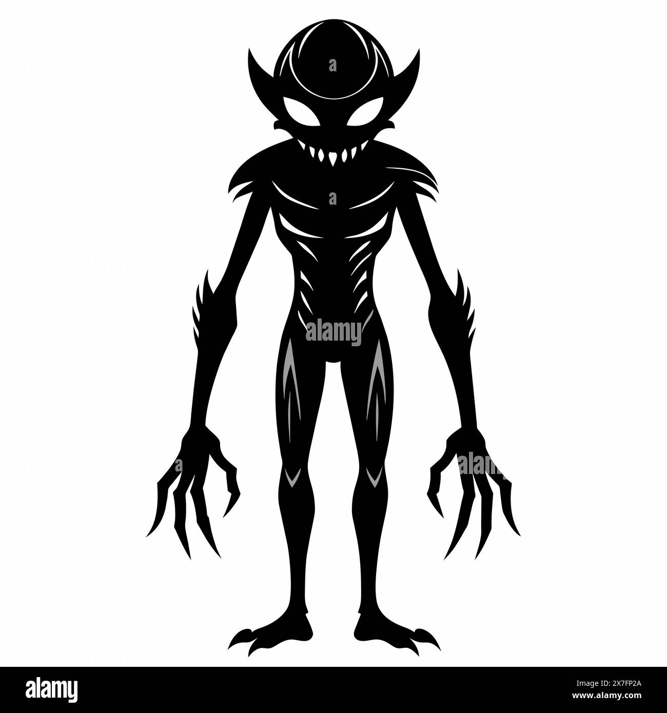 Black silhouette of an alien isolated on white background. Humanoid ...