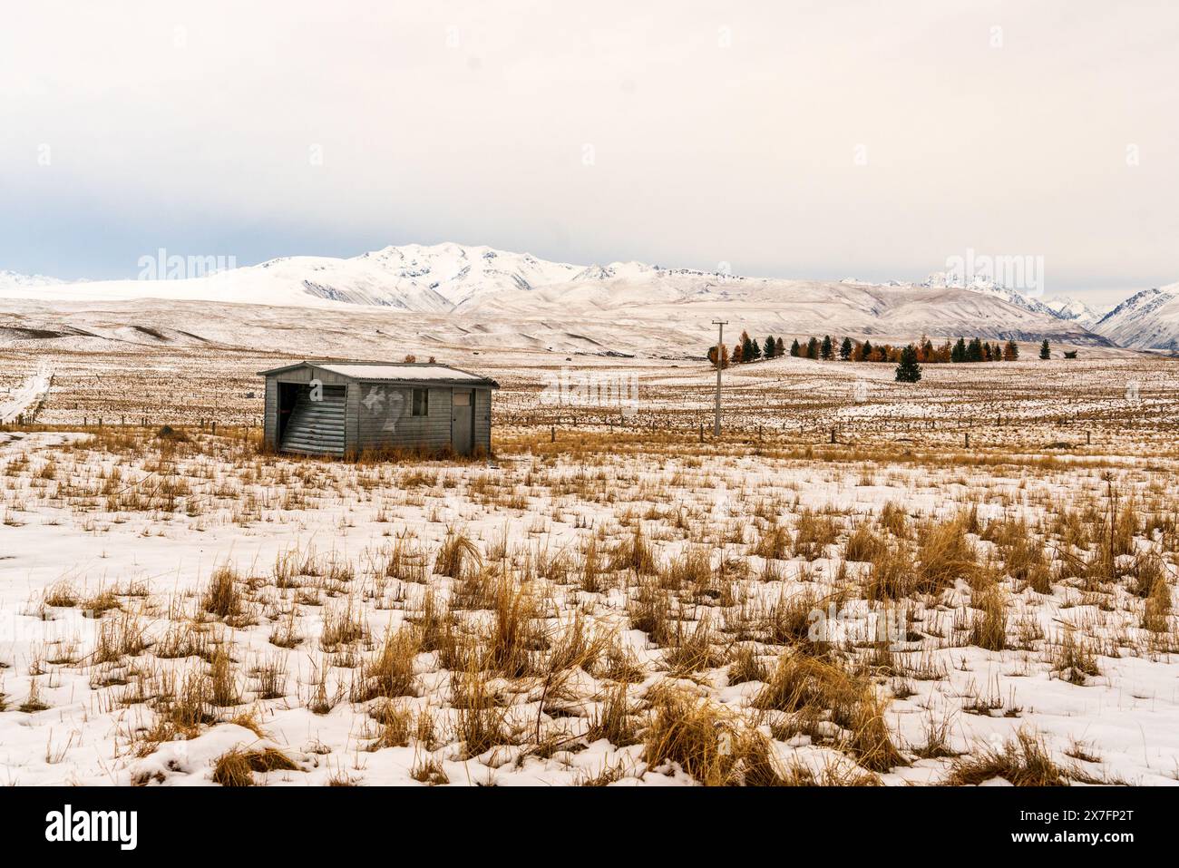 Heavy fall of snow on the agricultural fields of Tekapo NZ Stock Photo ...