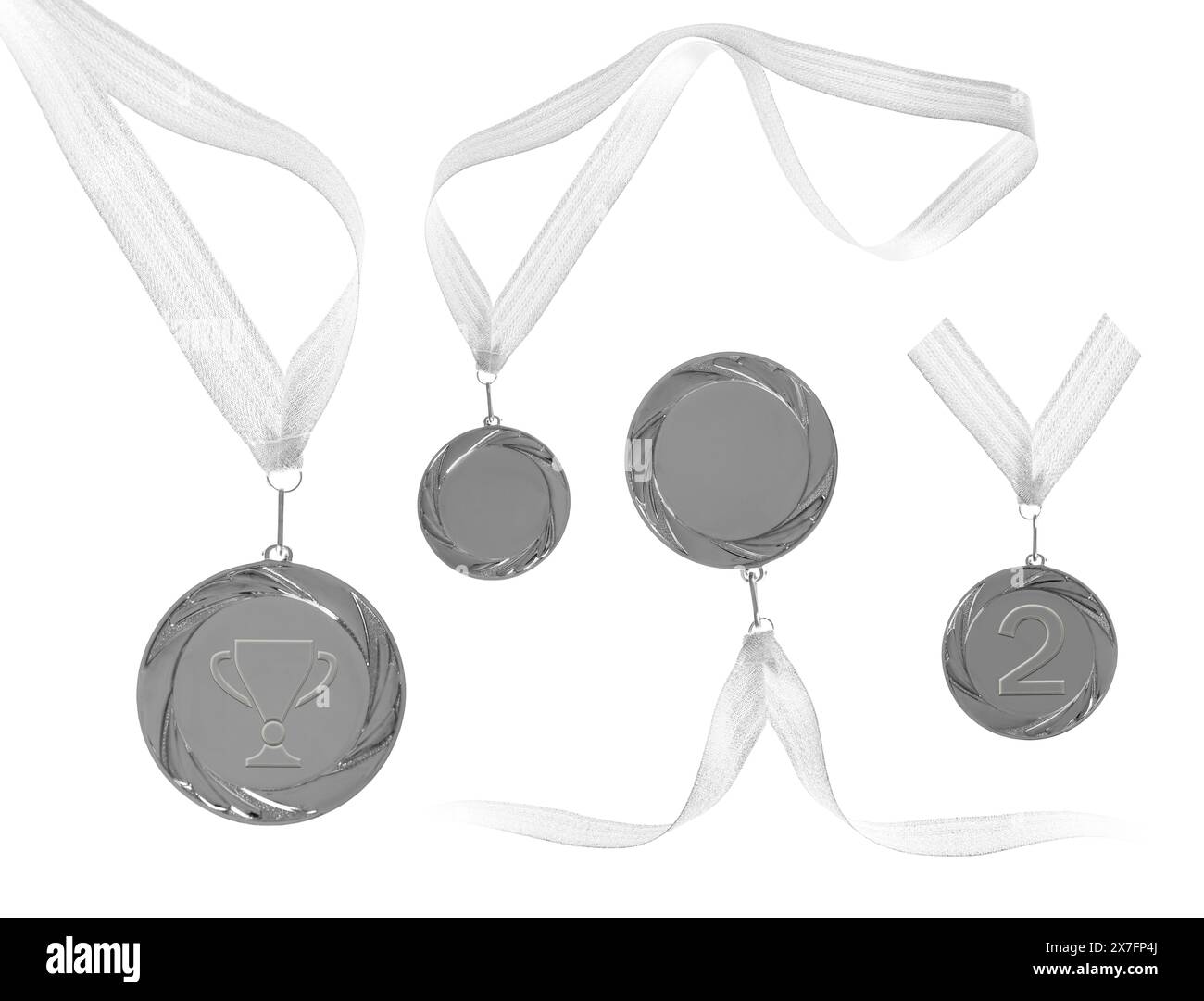 Silver medals with ribbons isolated on white, set Stock Photo - Alamy