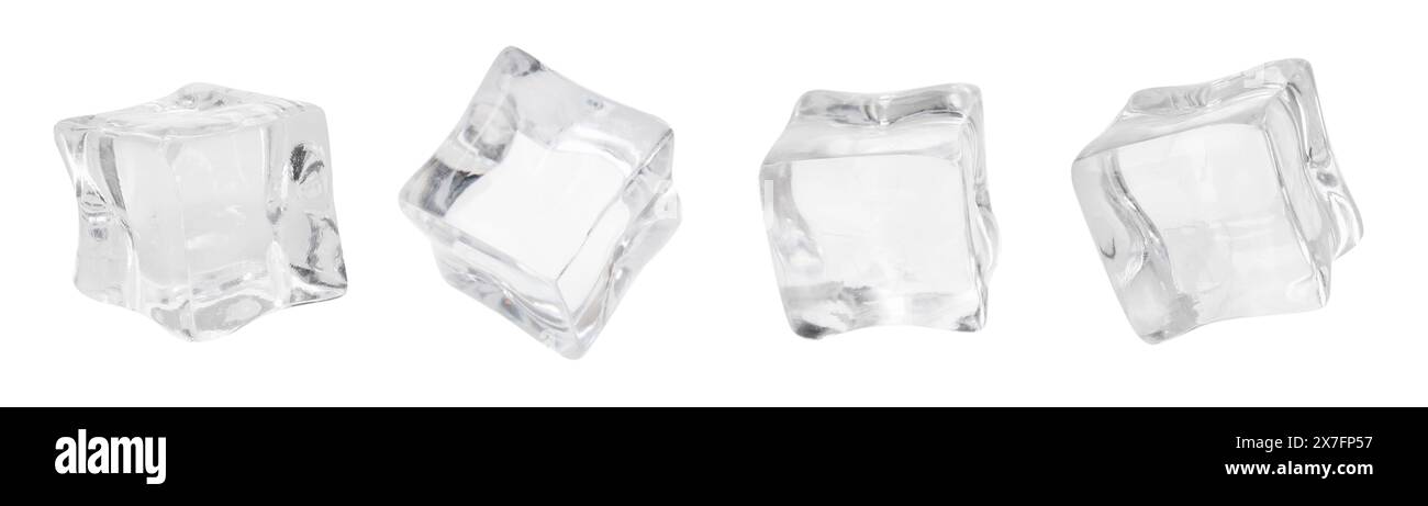 Crystal clear ice cubes isolated on white, set Stock Photo - Alamy