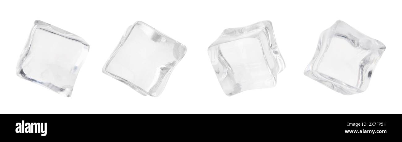 Crystal clear ice cubes isolated on white, set Stock Photo - Alamy