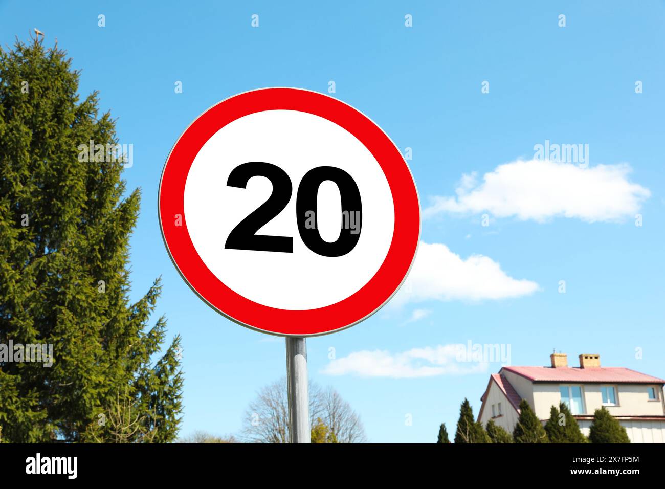 Road sign Maximum speed limit against blue sky Stock Photo - Alamy