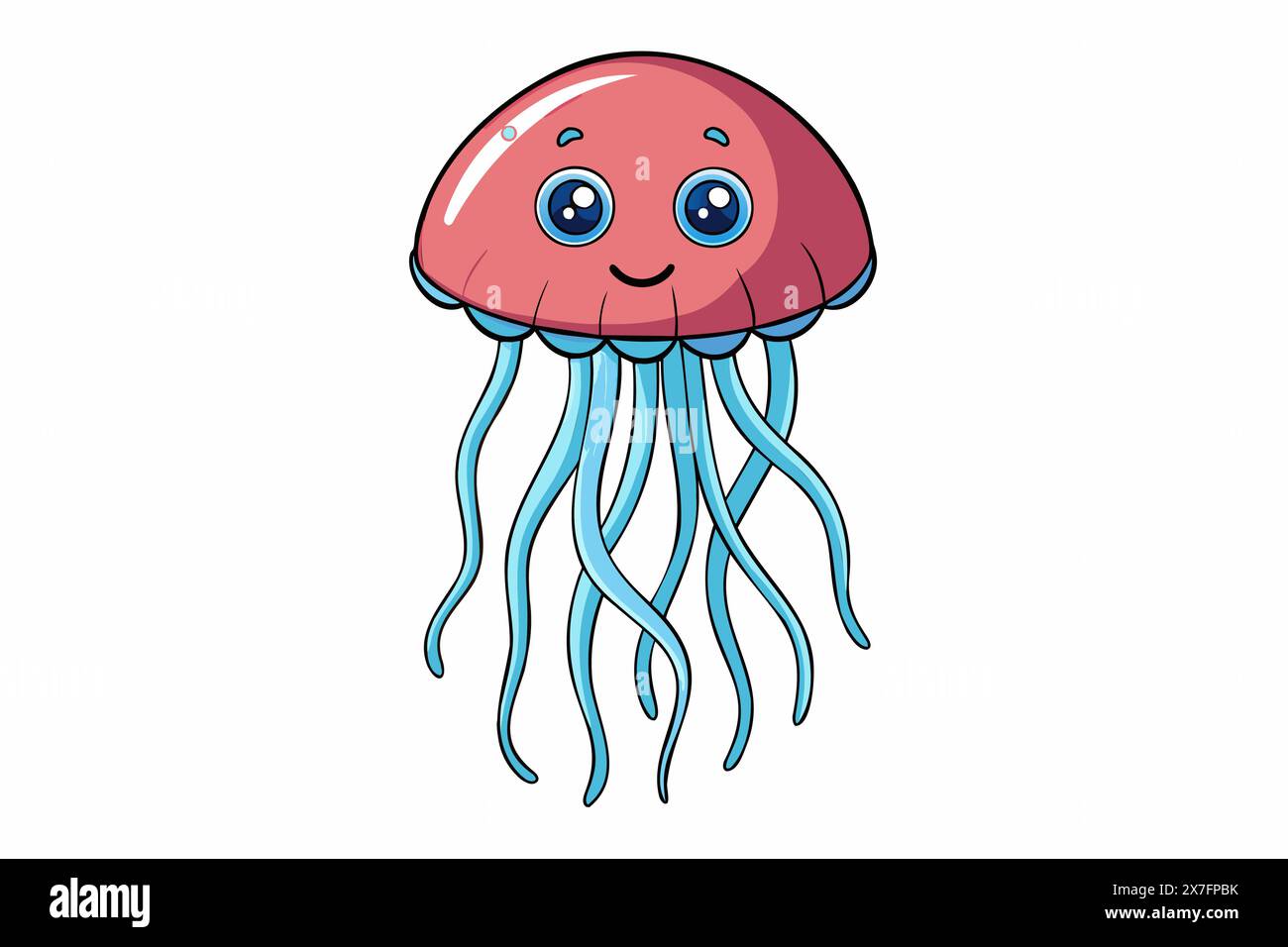 Funny smiling Jellyfish with flowing tentacles. Oceanic medusa. Concept ...