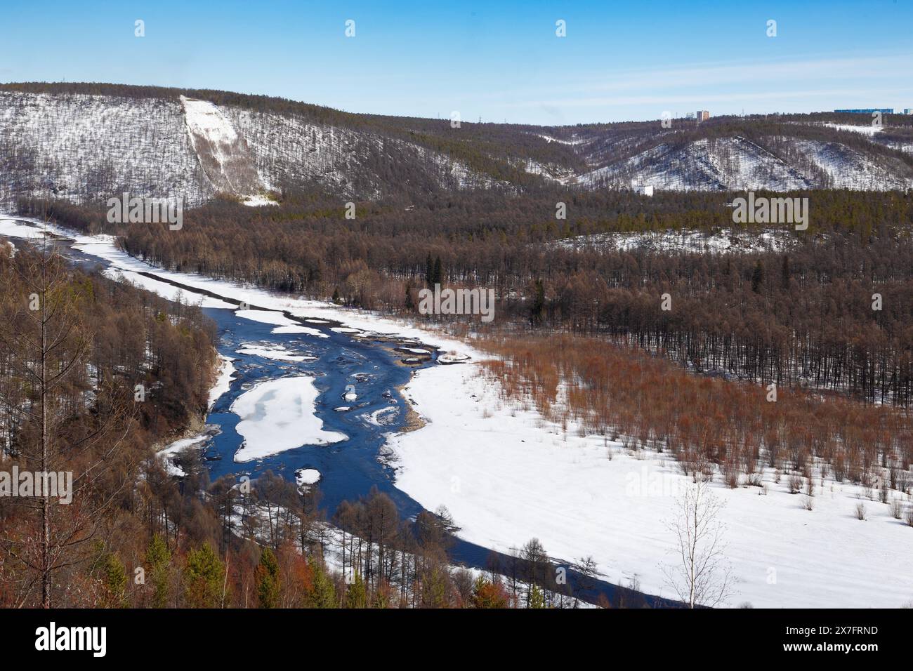 The Chulman River in South Yakutia, Russia, before the start of ice ...