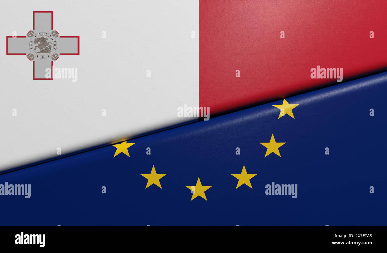 Maltese and European flags folded and glued together with fabric ...