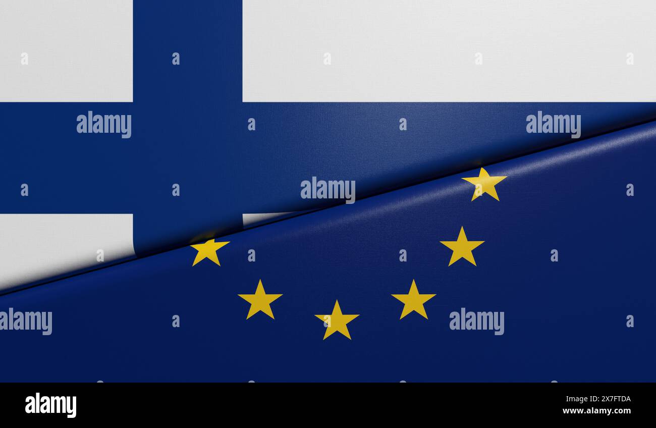 Finnish and European flags folded and glued together with fabric ...