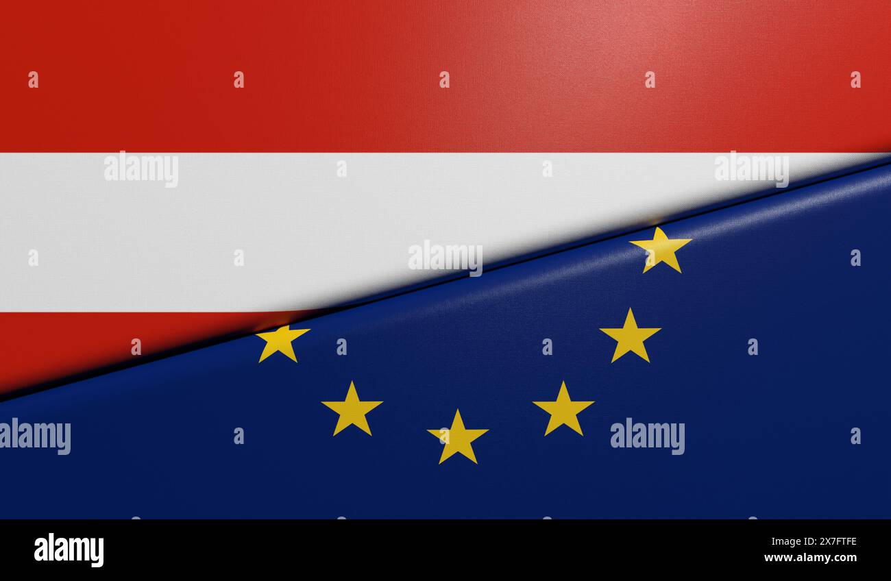 Austrian and European flags folded and glued together with fabric ...