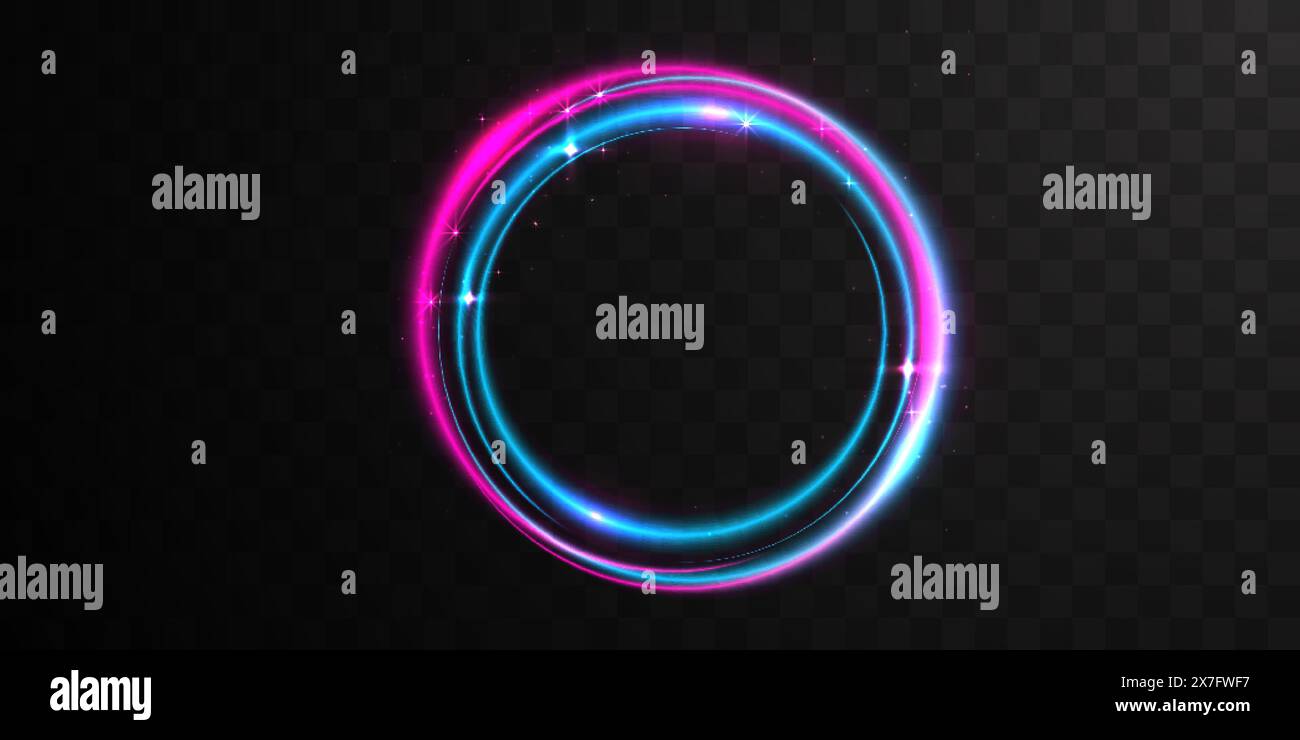 Colorful neon light vortex or portal frame. Futuristick or magic style. Vector illustration ...