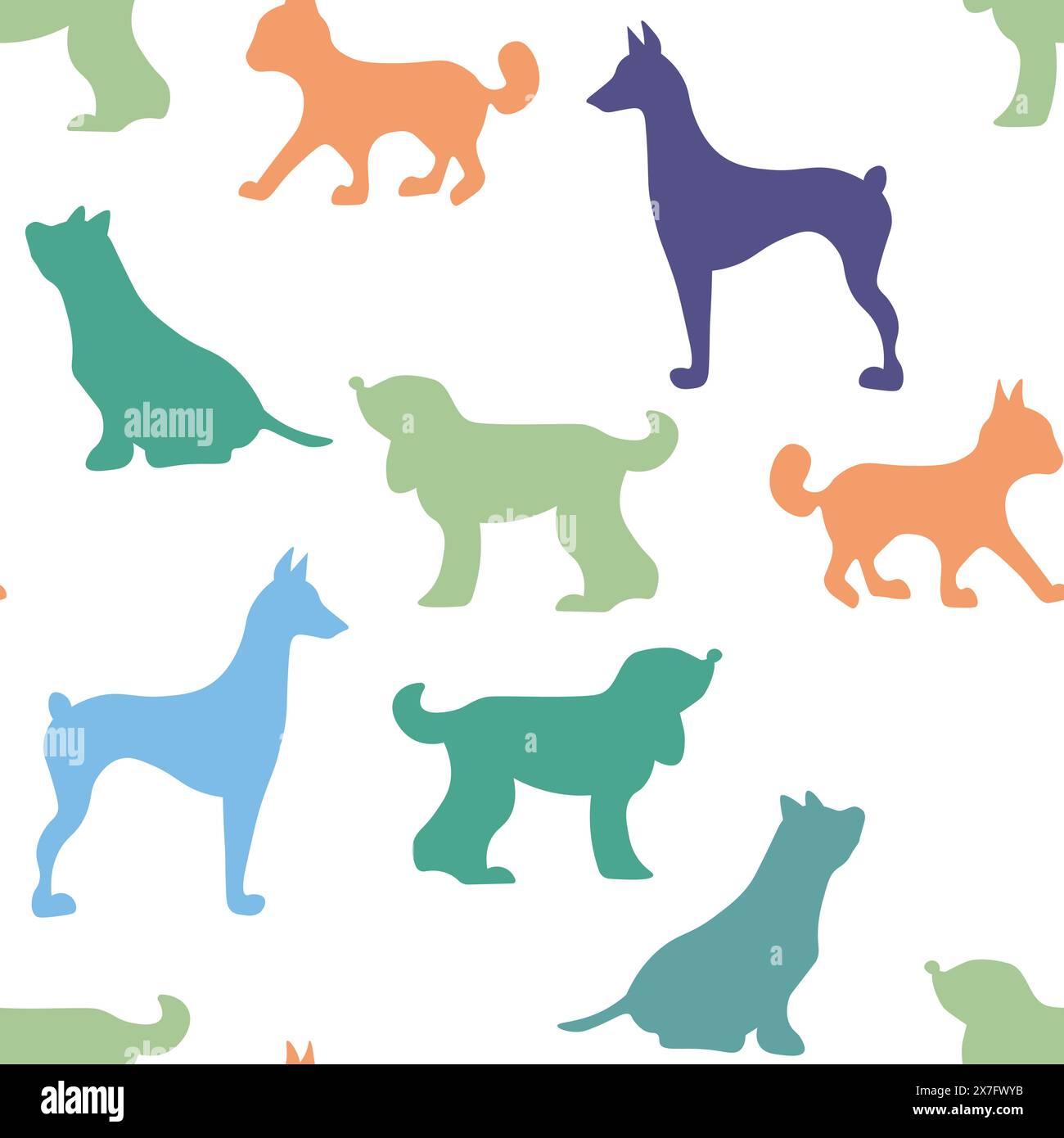 Vector seamless repeating childish pattern with cute dogs, cats in ...