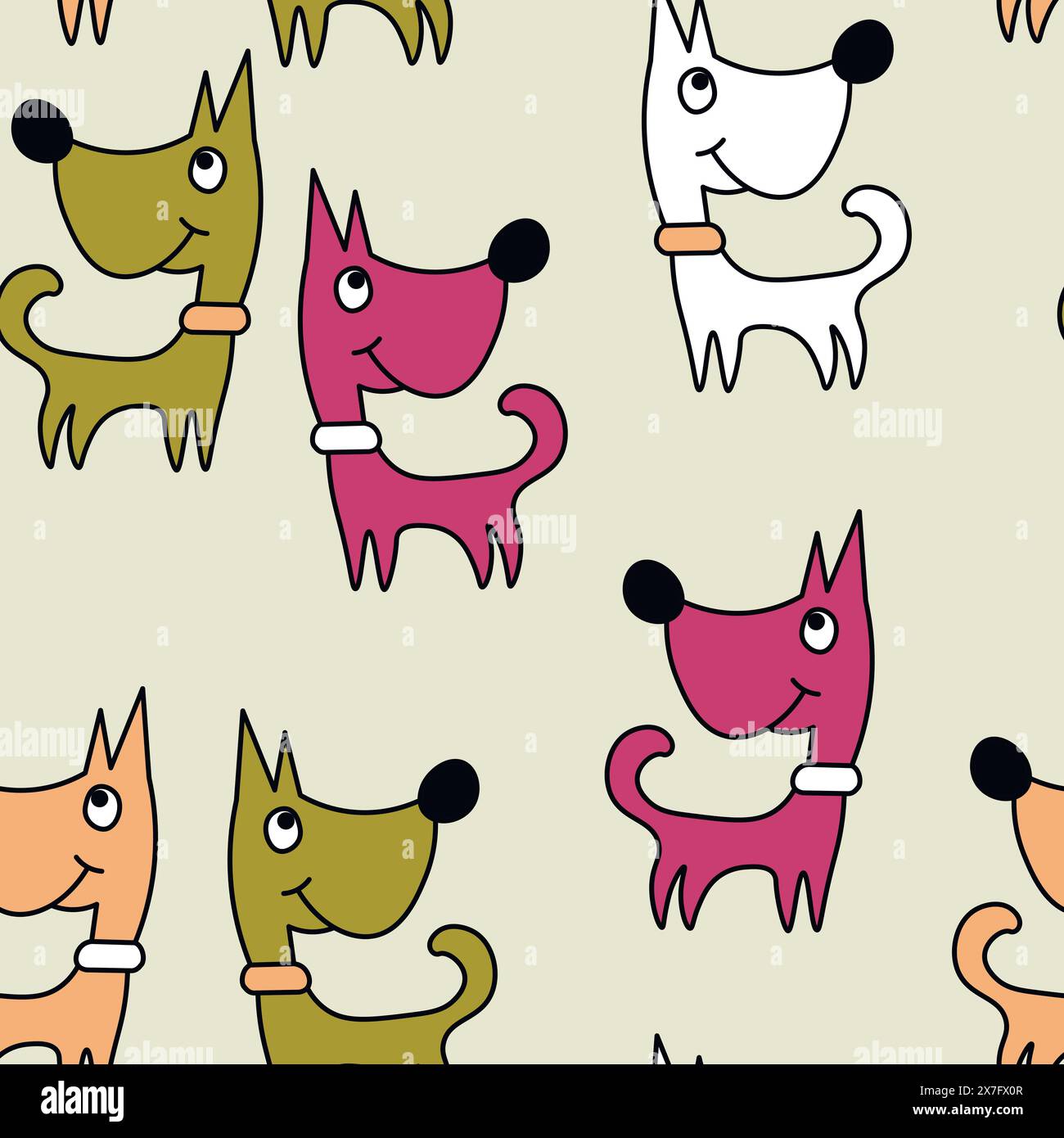 Vector seamless repeating childish pattern with cute dogs in ...