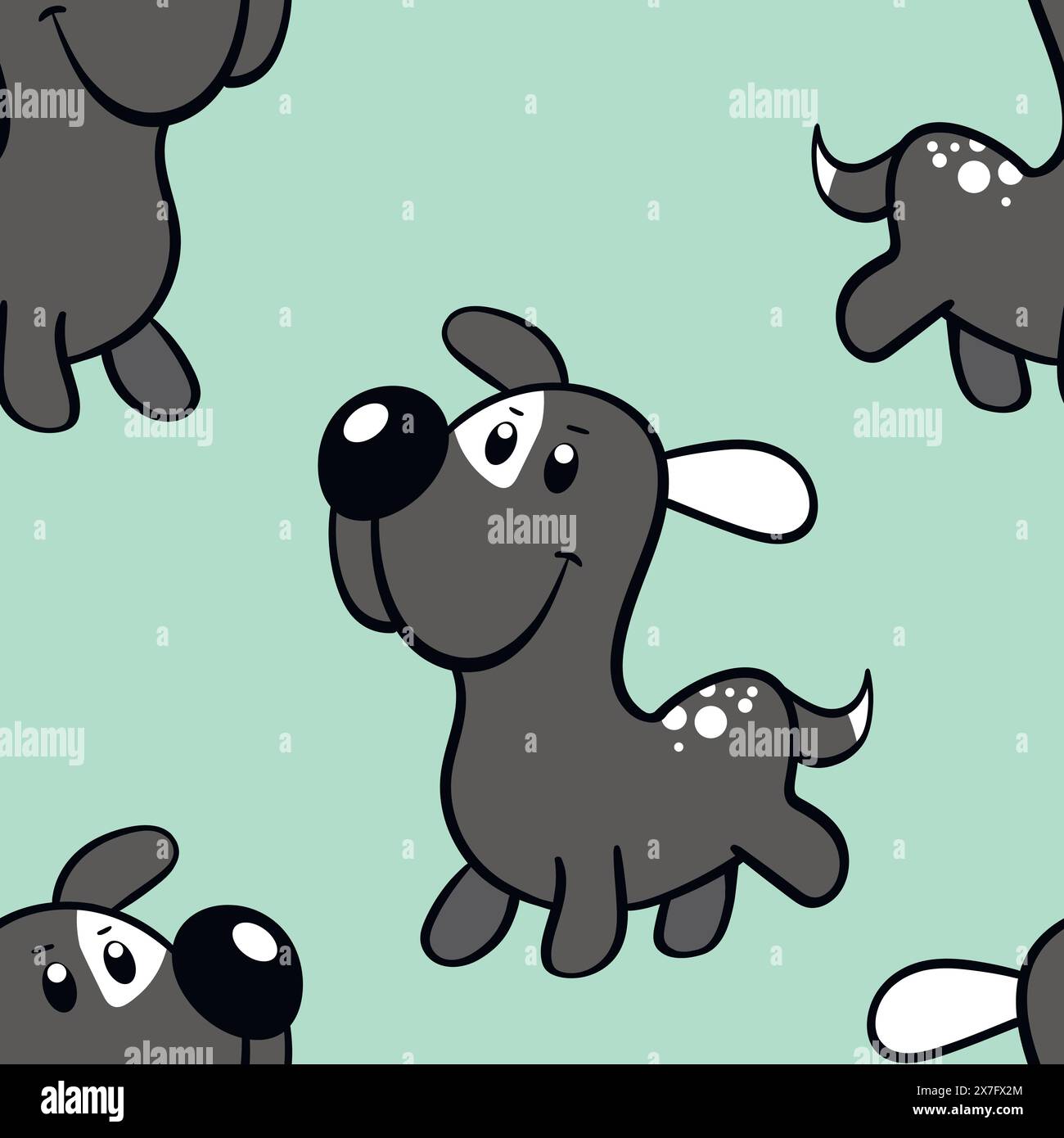 Vector seamless repeating childish pattern with cute dogs in doodle ...