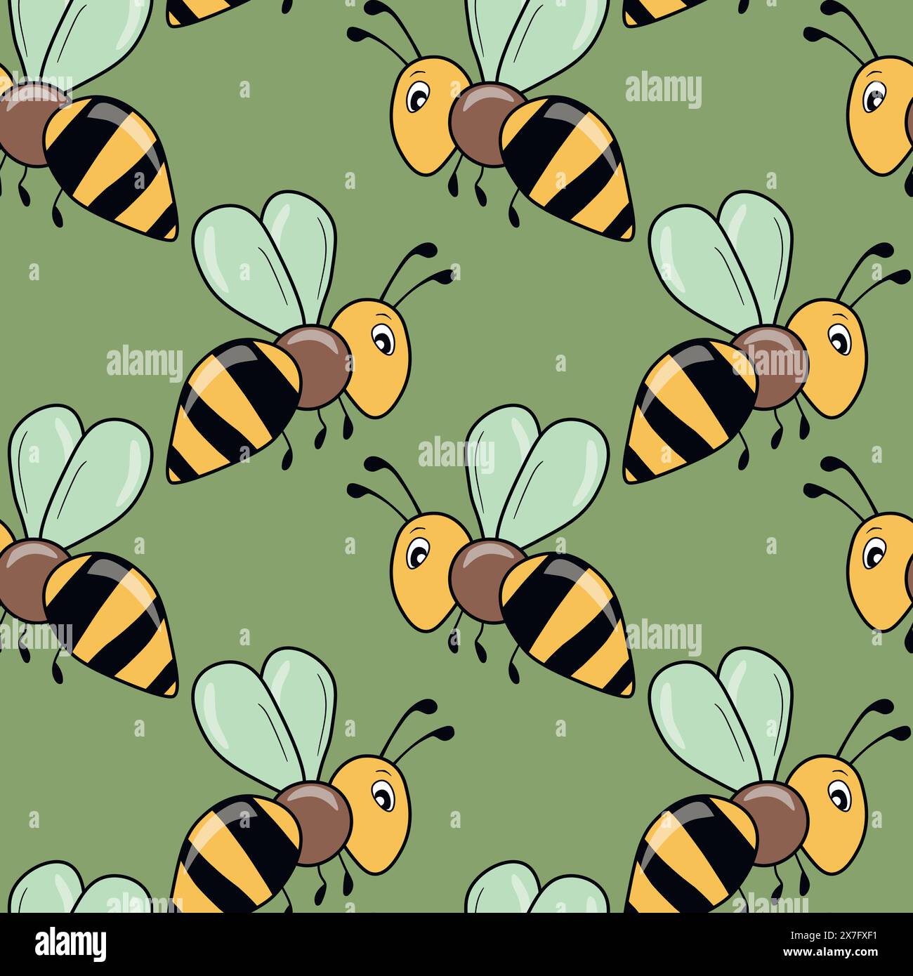 Seamless pattern with bees on color background. Small wasp. Vector ...
