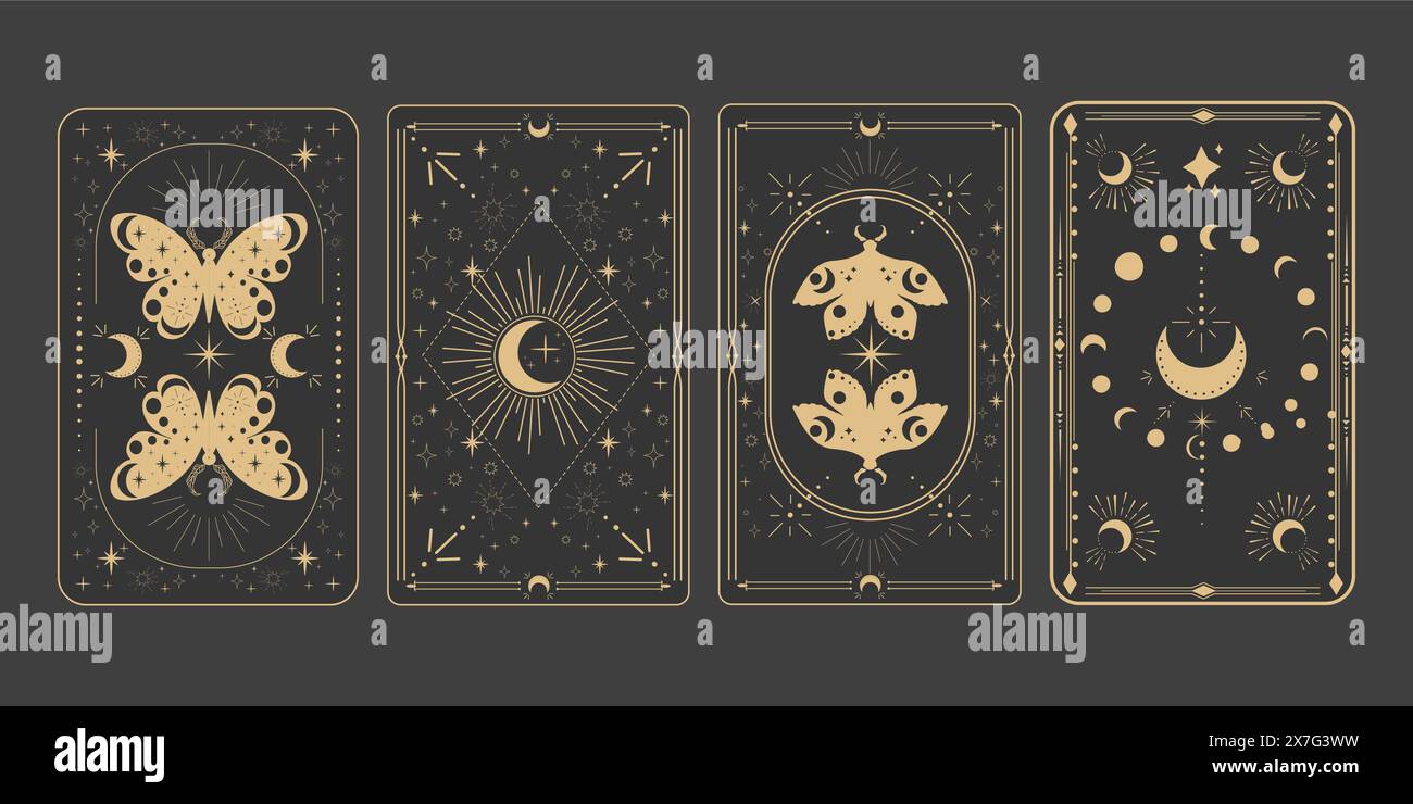 Tarot reverce border magic sacred cover card frame gold line border ...