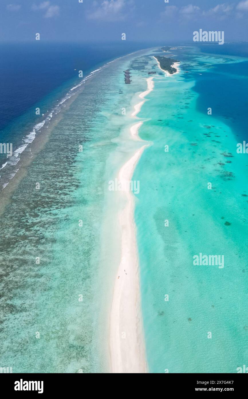 stunning blue ocean and sandy white island maldives top drone aeral ...