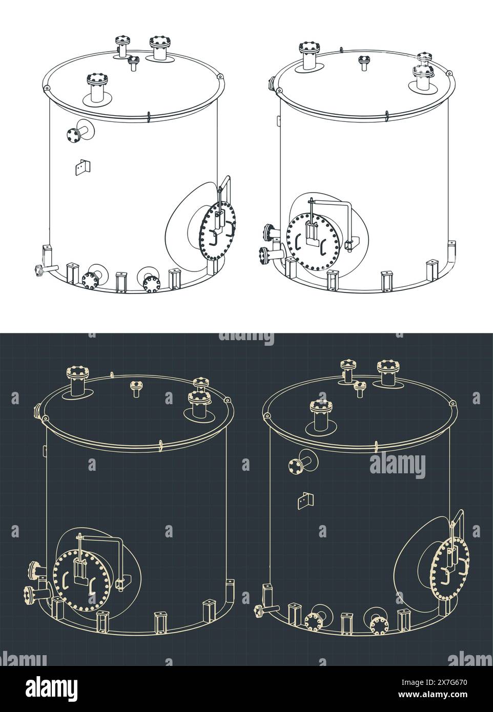 Stylized vector illustrations of isometric blueprints of a large ...