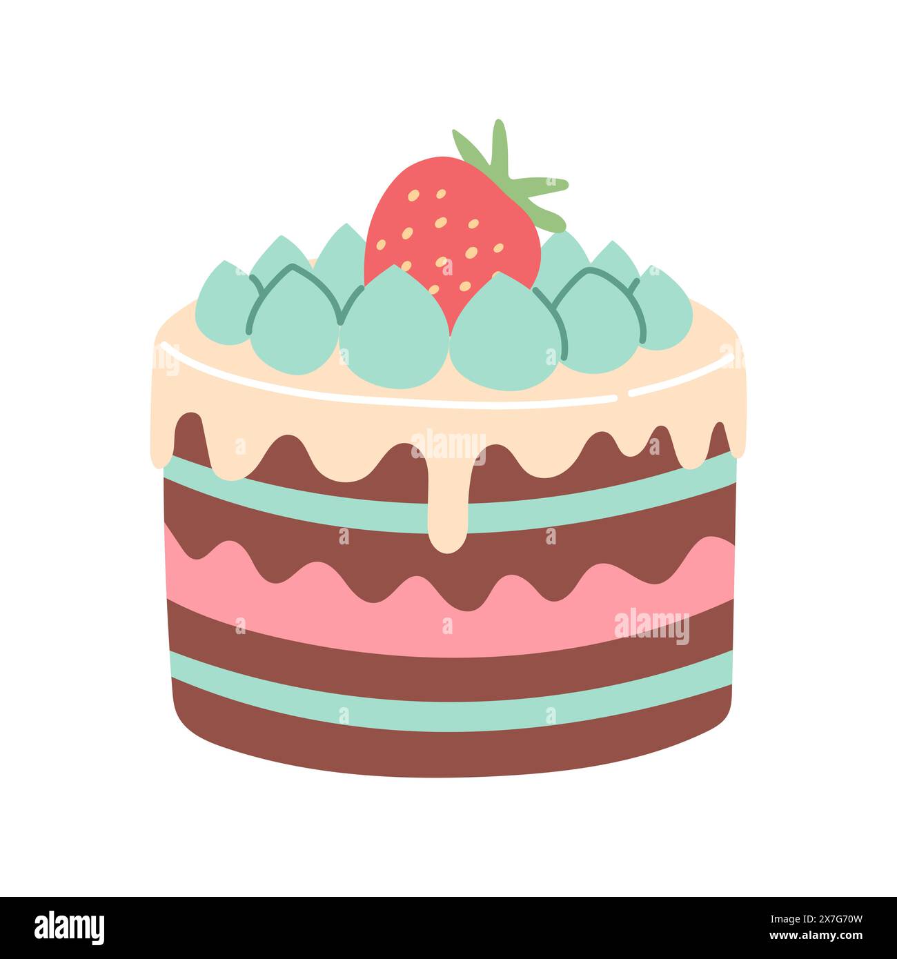 Simple birthday cake isolated on white. Flat cartoon design for ...