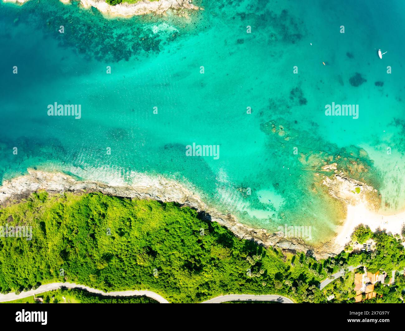 Aerial view Top down seashore background,Waves crashing on rock cliff ...