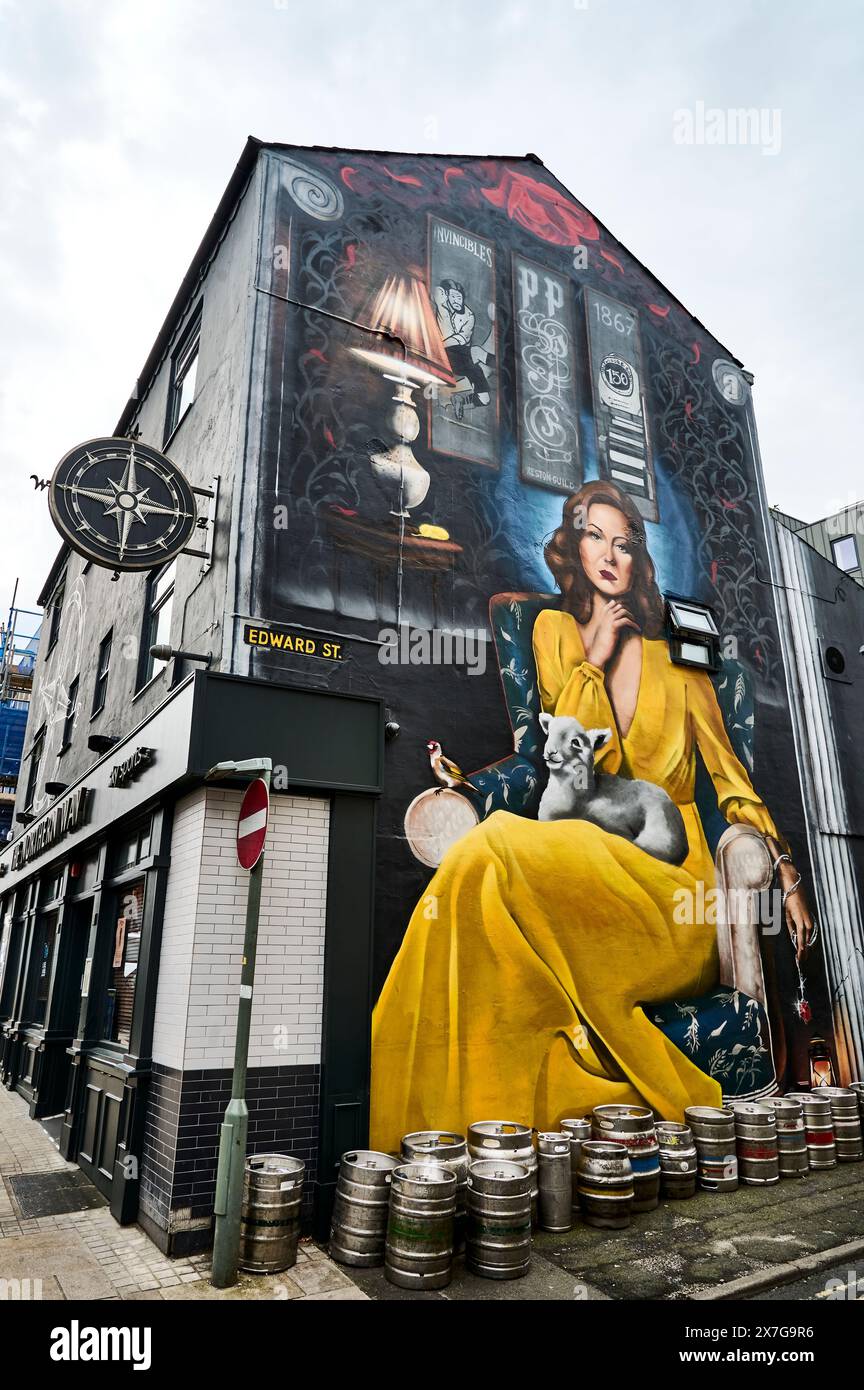 Giant mural and beer kegs at The Northern Way pub on Friargate,Preston ...