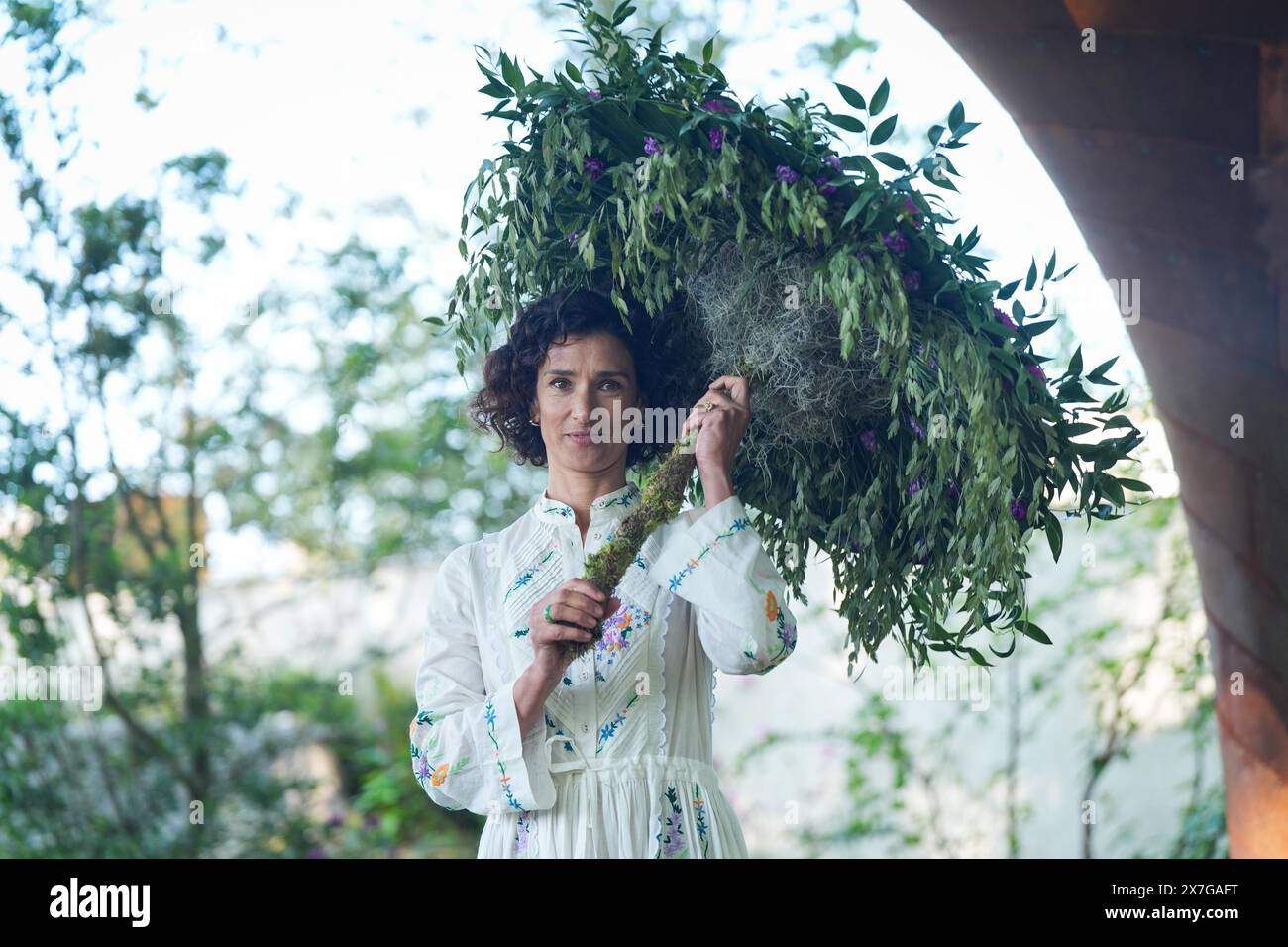 Actress Indira Varma in the WaterAid garden, at the Chelsea Flower Show ...