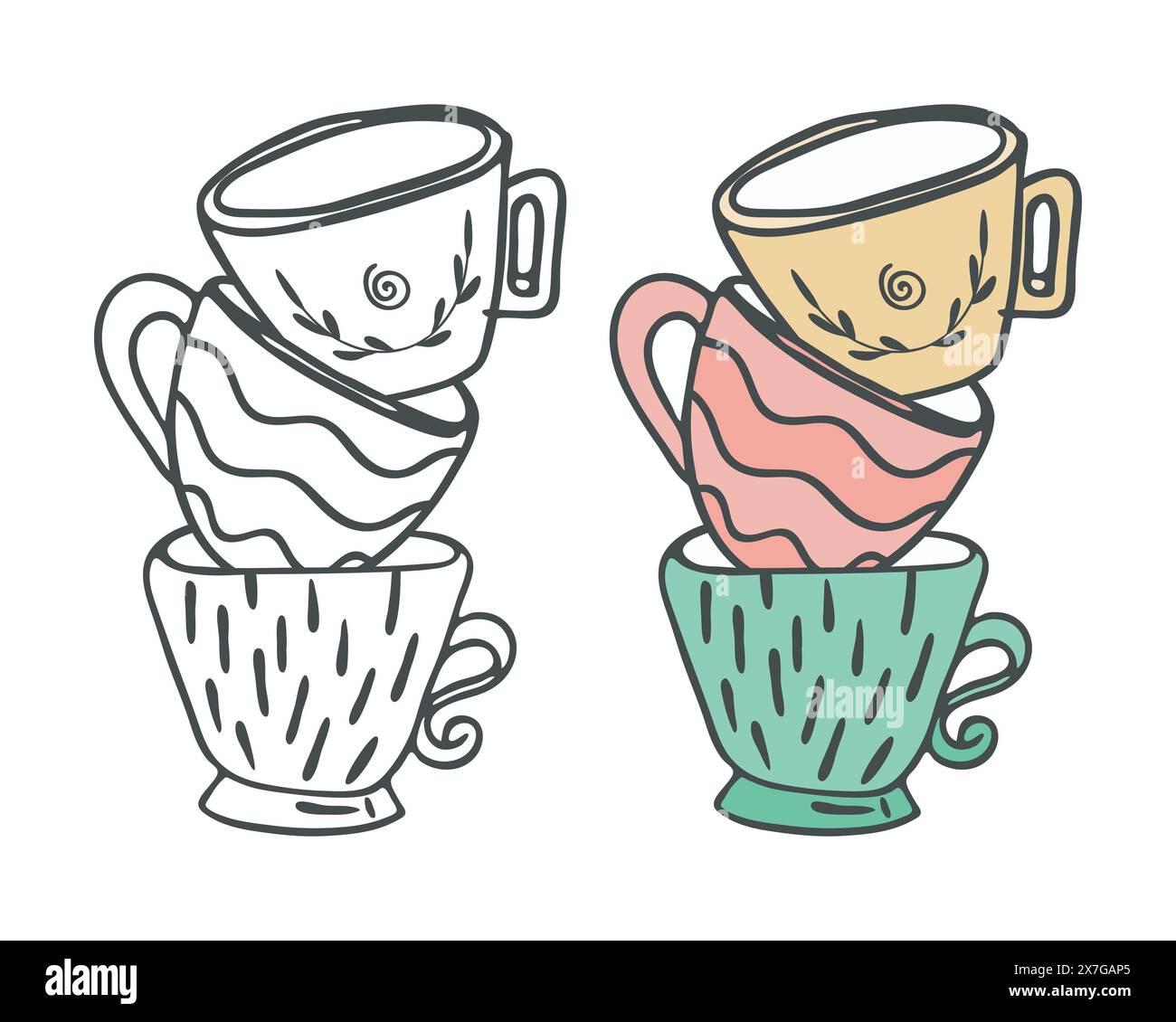 Cup pyramid composition set. Doodle icon hand drawn decorative stroke ...