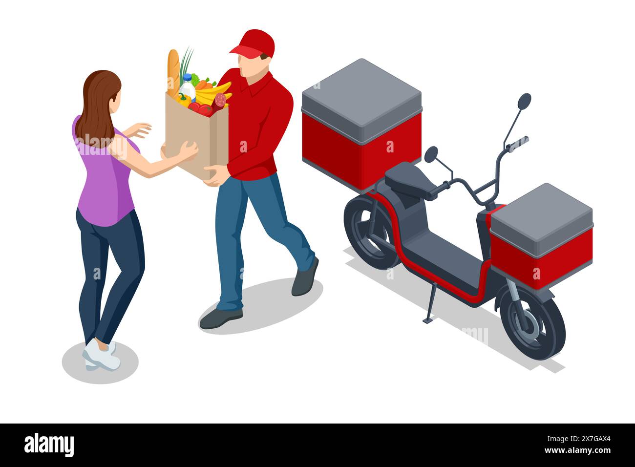 Isometric Delivery Motorcycle, Delivery man riding a scooter . Online ...