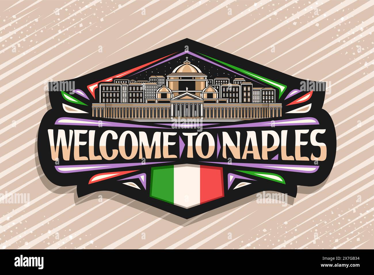 Vector logo for Naples, black decorative tag with line illustration of ...