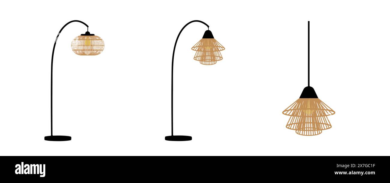 Floor And Roof lamp With Rattan wicker Shade And Tall metal leg in ...