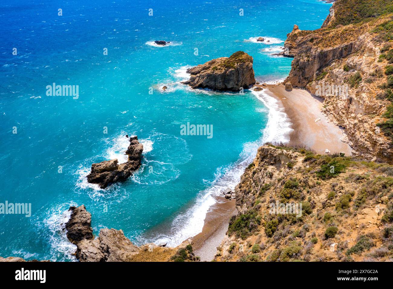 The beach of Kaladi during summer, Kythera island , Greece Stock Photo ...