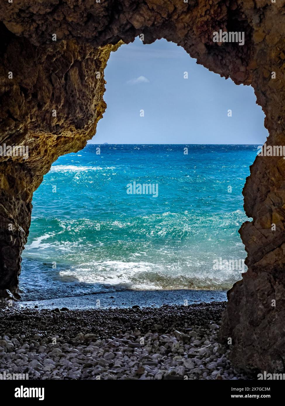 The beach of Kaladi during summer, Kythera island , Greece Stock Photo ...