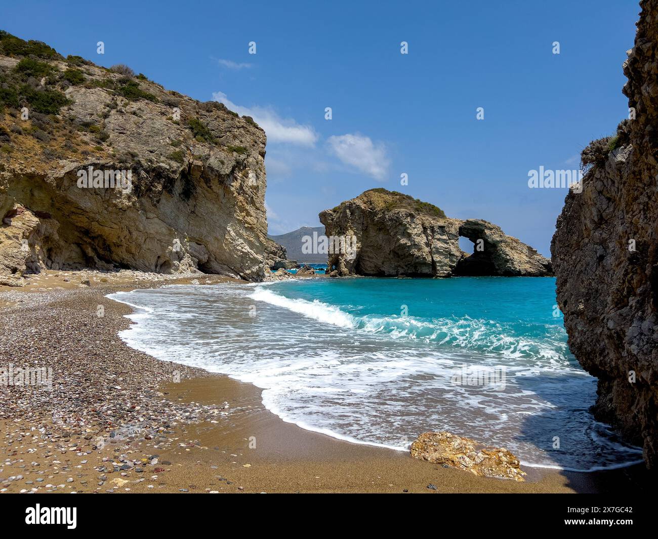 The beach of Kaladi during summer, Kythera island , Greece Stock Photo ...