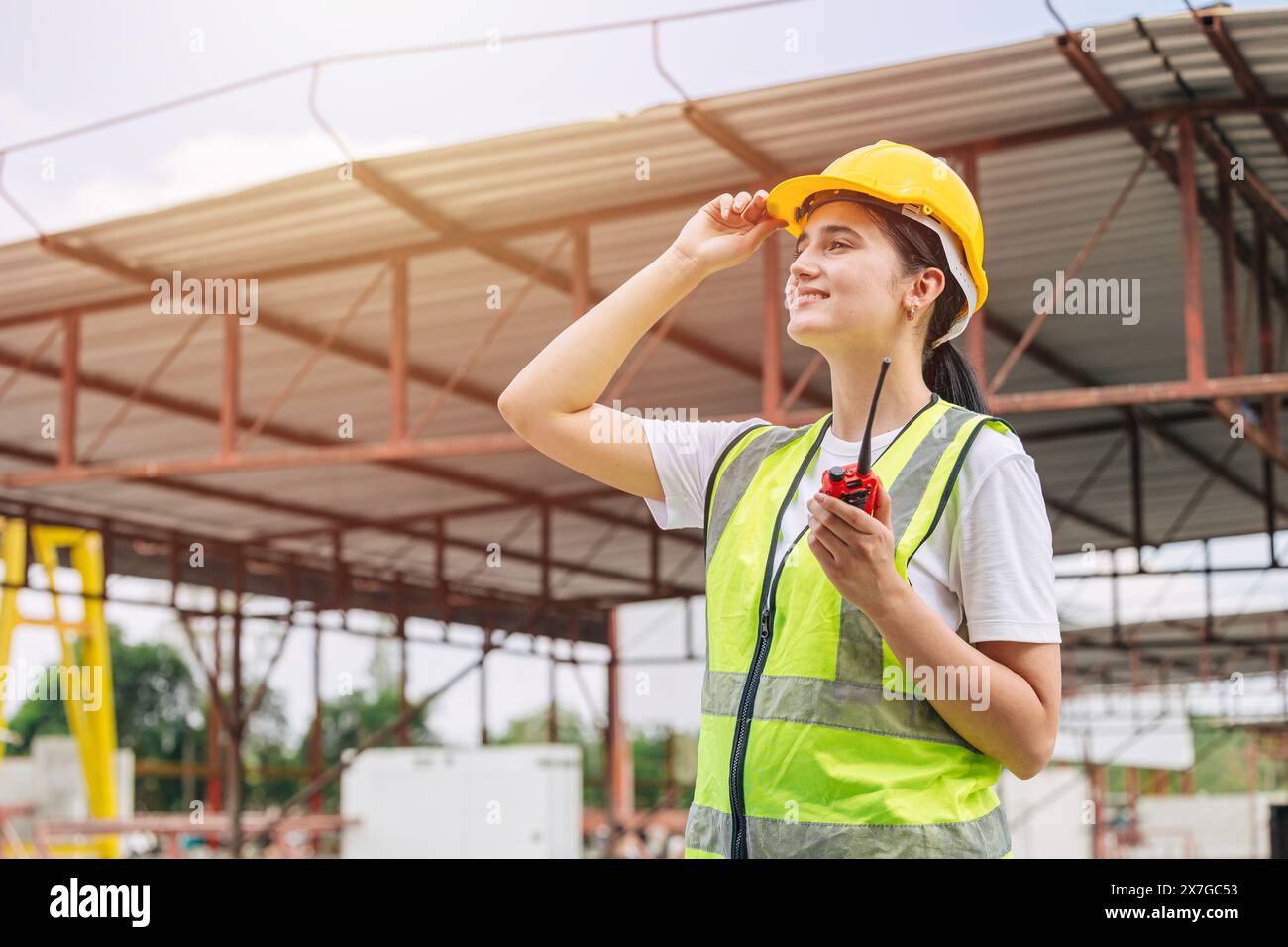 Portrait Hispanic Latin Indian beautiful smart engineer woman worker ...