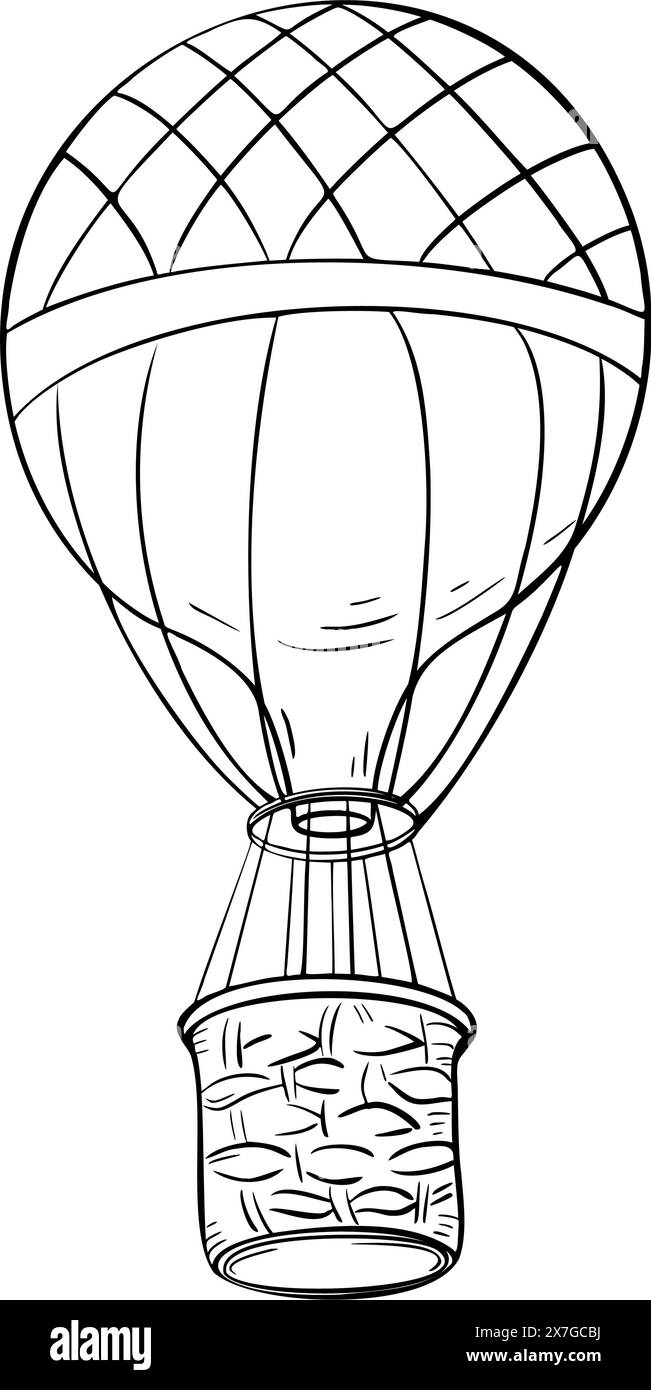 Hot air balloon black and white contour vector illustration isolated ...