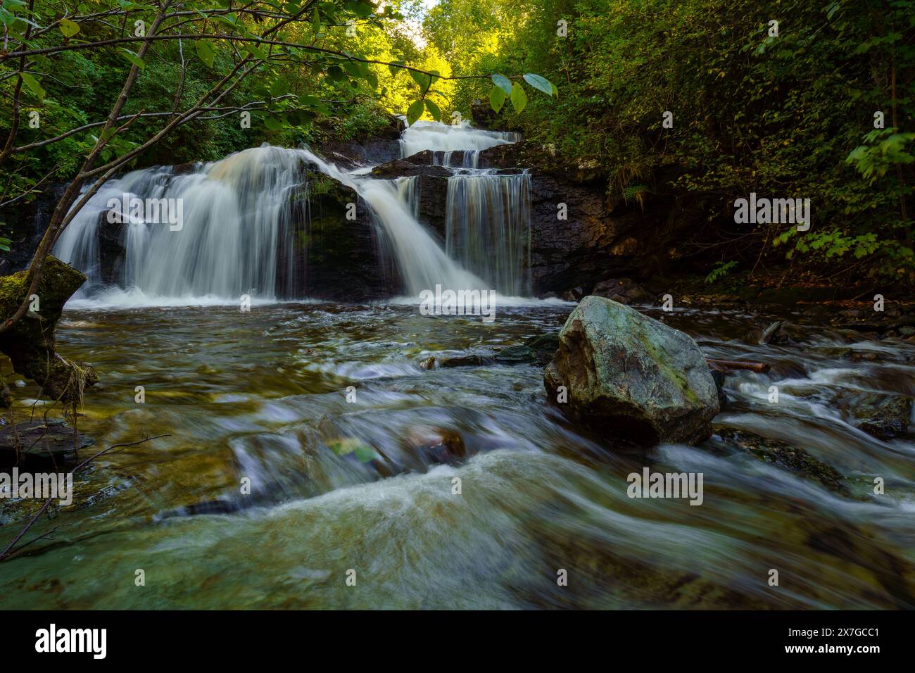Woodland waterfall on the Ilabekken river by the city of Trondheim ...