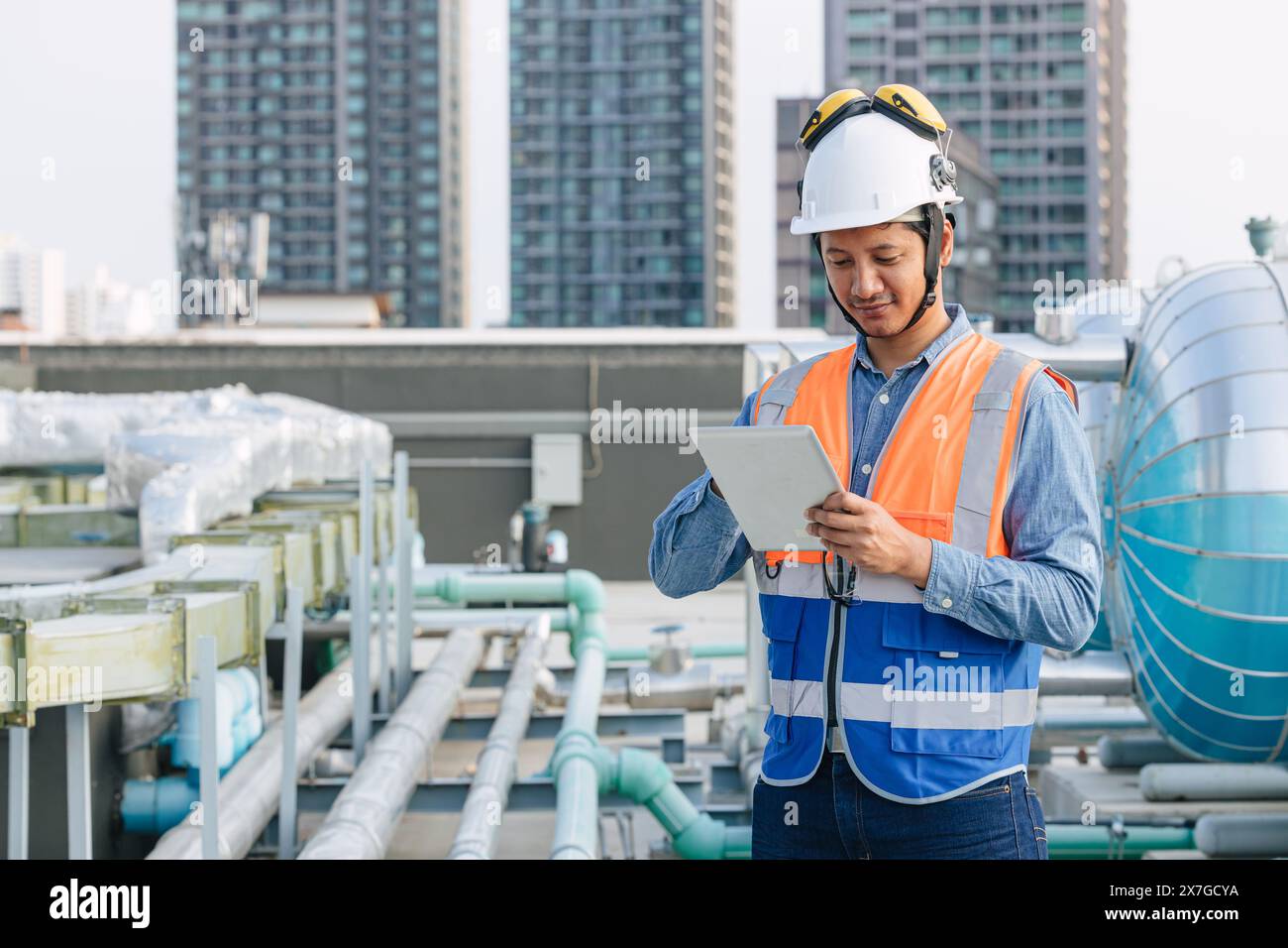 engineer checking gas pipe watering system, professional worker service ...