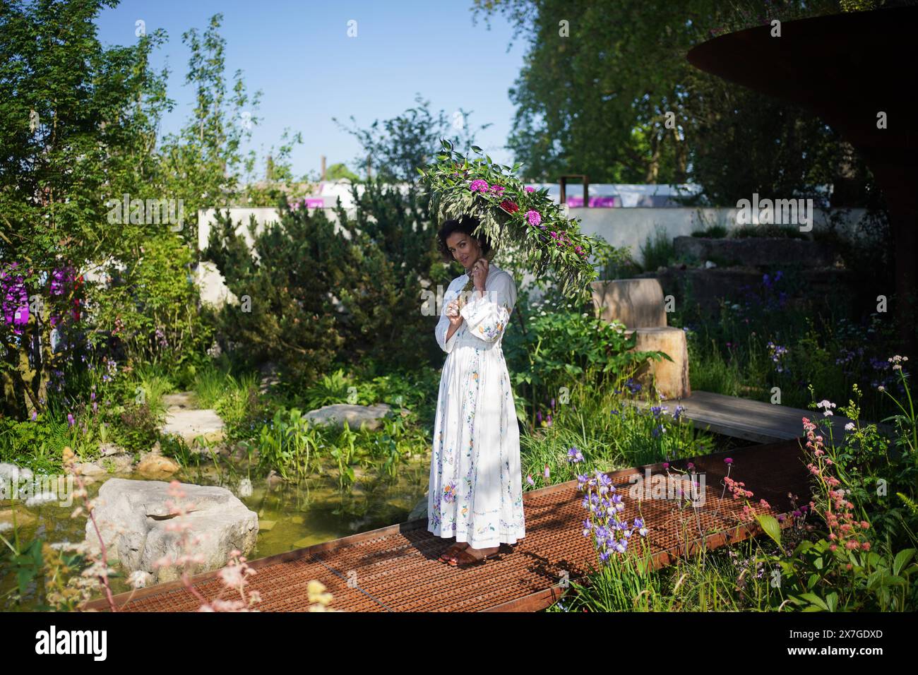 Actress Indira Varma in the WaterAid garden, at the Chelsea Flower Show ...