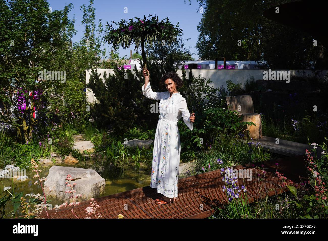 Actress Indira Varma in the WaterAid garden, at the Chelsea Flower Show ...