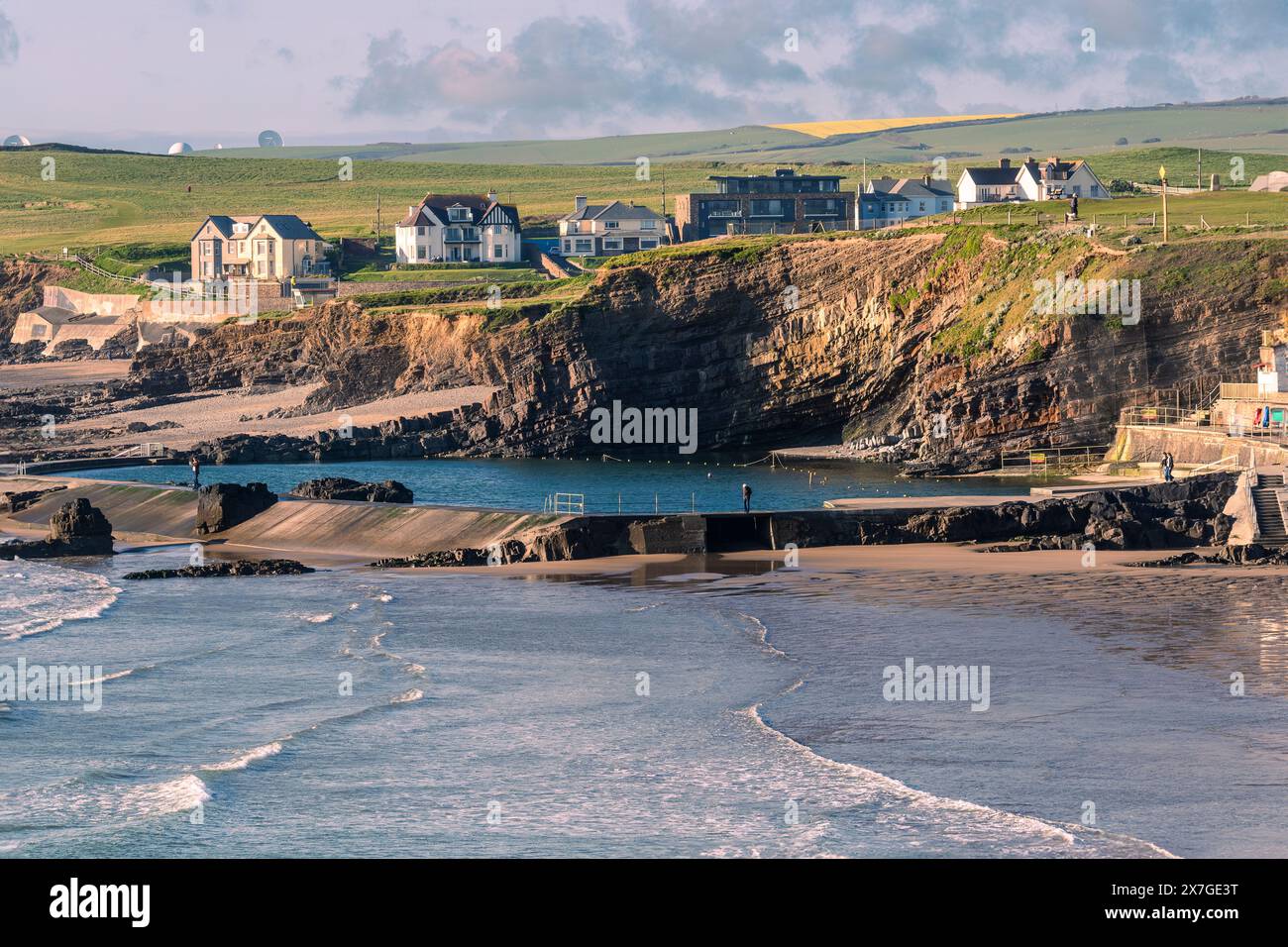 A view over Bude harbour Budehaven to the Bude Swimming Pool on the ...