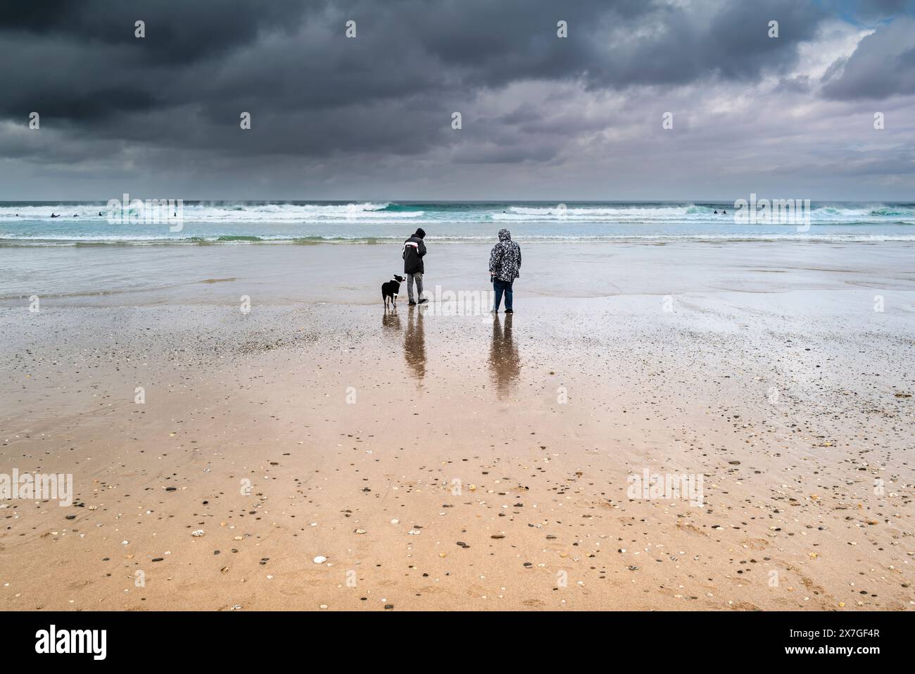 Dark, brooding rainclouds approaching Fistral beach in Newquay in ...