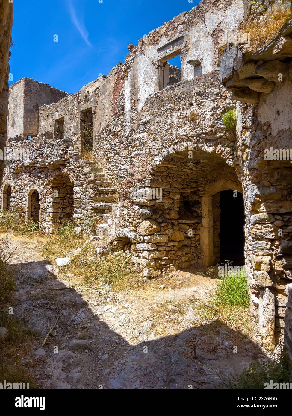 Kithira Kastro of Milopotamos Kato Chora Ionian islands, Greece. Old ...