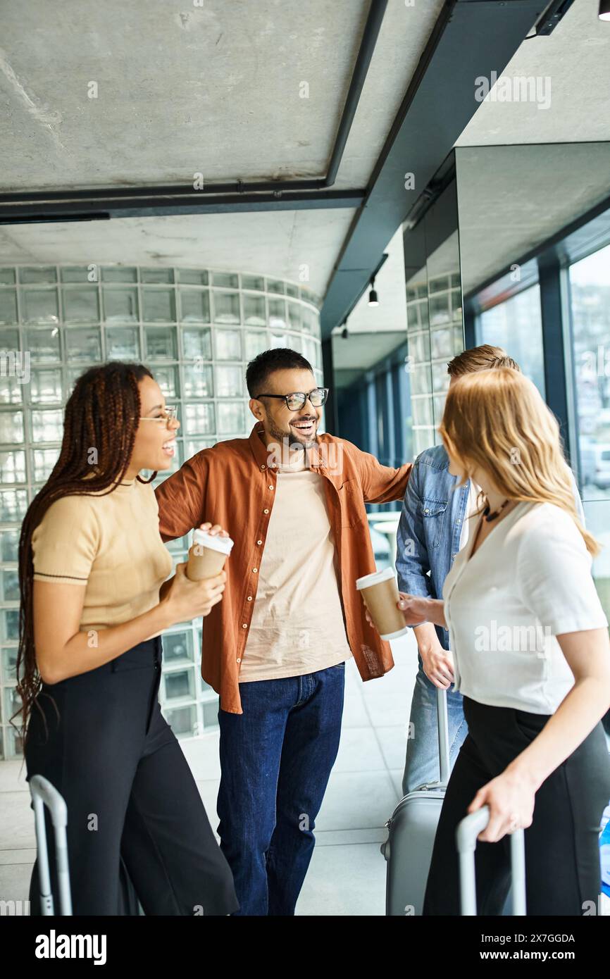 Multicultural colleagues from different backgrounds gather in a circle ...