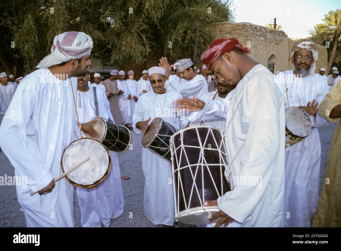 Al-Hamra, Oman, Arabian Peninsula. Omanis perform the ar-Razha dance ...