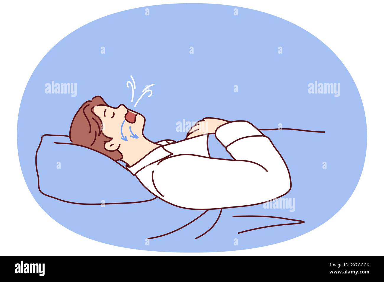 Man dozing on back in bed snores and has problems during obstructive ...