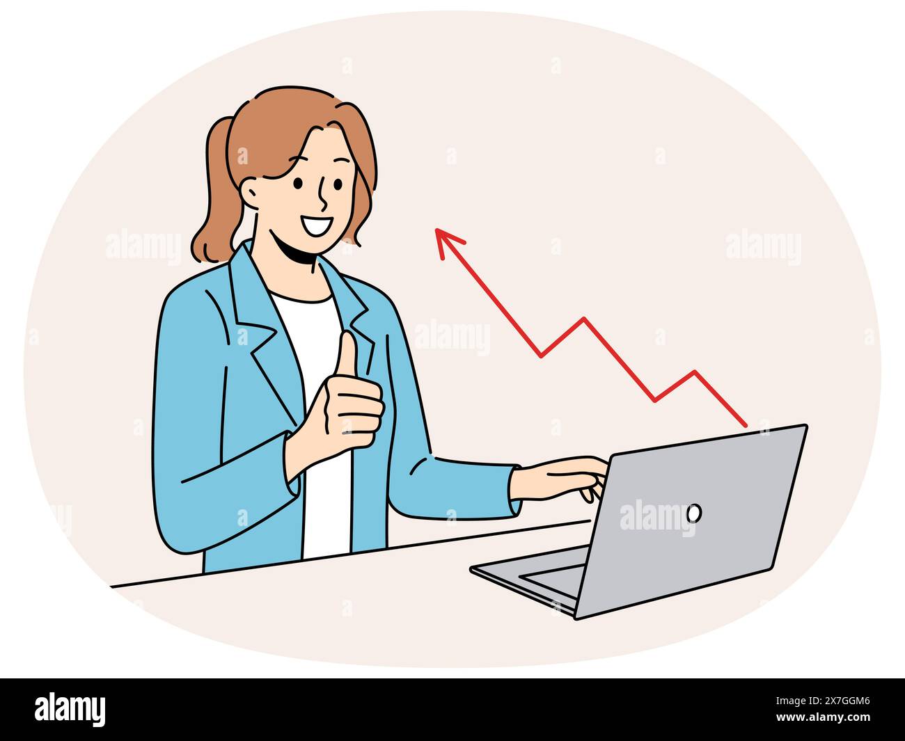Smiling businesswoman work on computer celebrate financial success on ...