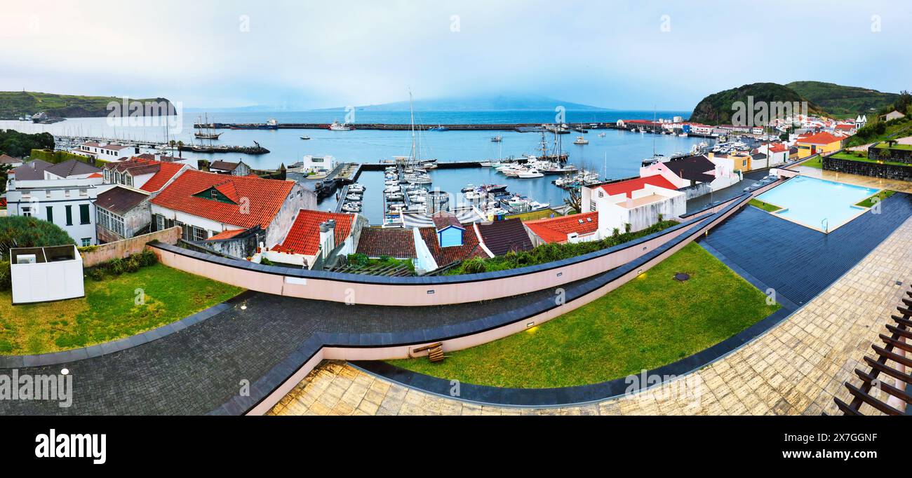 Panorama of city Horta with port, Faial island, Azores Stock Photo - Alamy