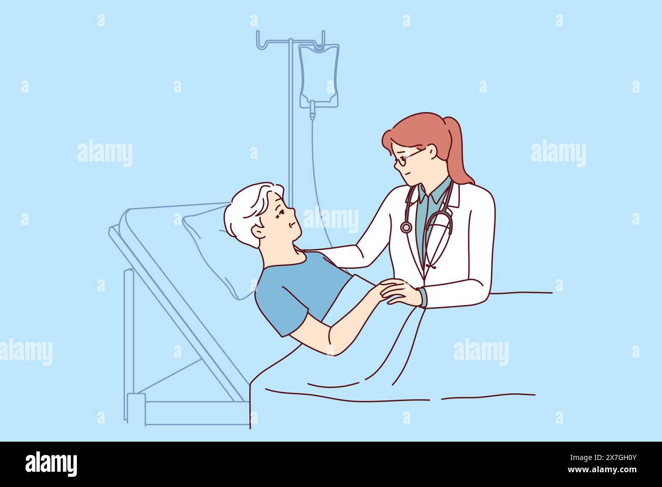 Woman hospice doctor supports dying old man lying in intensive care ...