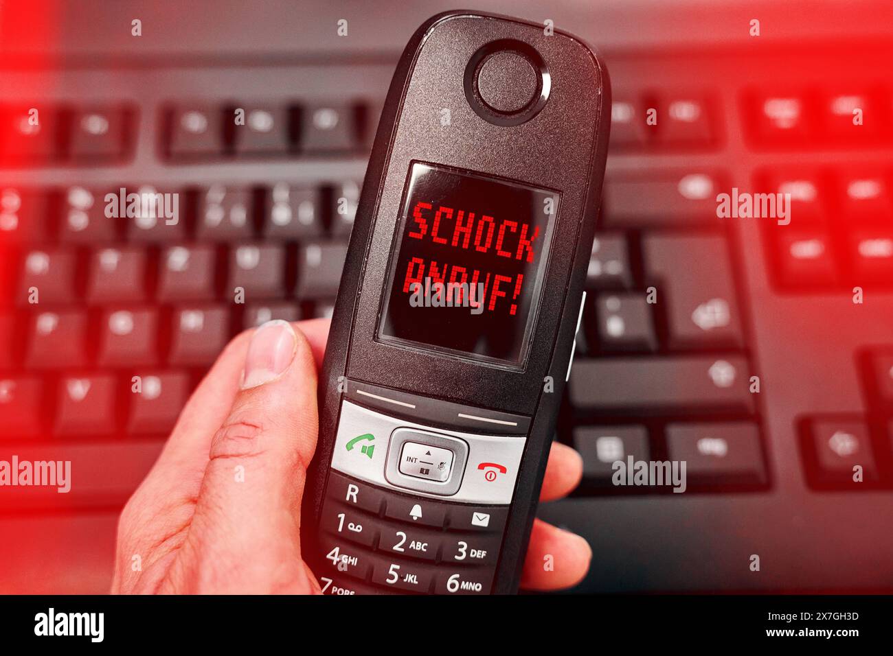20 May 2024: Symbolic image of telephone fraud and shock call. A man ...